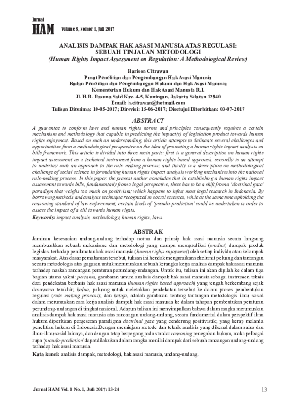 (PDF) Analisis Dampak Hak Asasi Manusia atas Regulasi: Sebuah Tinjauan ...