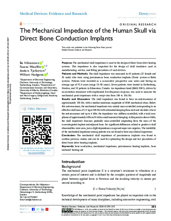 (PDF) The Mechanical Impedance of the Human Skull via Direct Bone ...