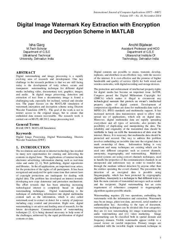 (PDF) Digital Image Watermark Key Extraction with Encryption and ...