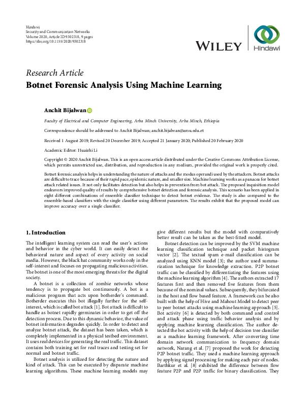 Pdf Botnet Forensic Analysis Using Machine Learning