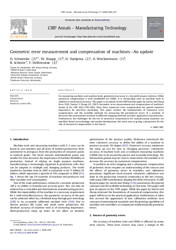 Pdf Geometric Error Measurement And Compensation Of Machines—an Update