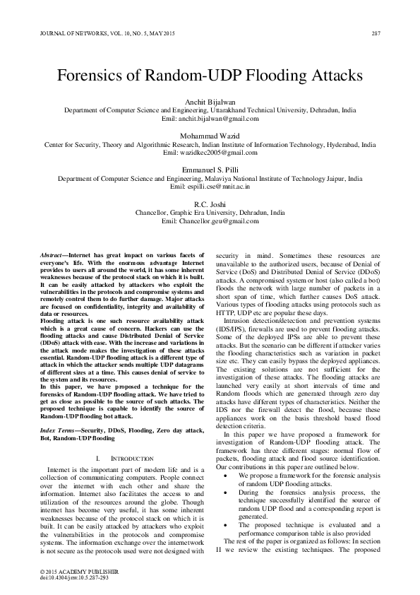 (PDF) Forensics of Random-UDP Flooding Attacks