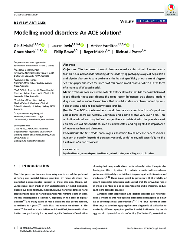 (PDF) Modelling mood disorders: An ACE solution?
