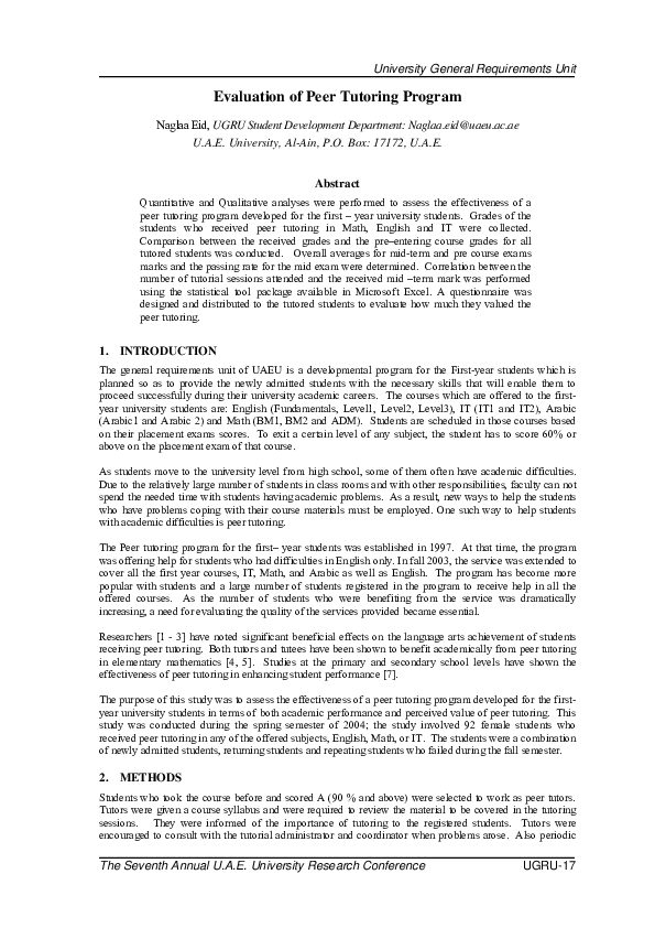 (PDF) Evaluation of Peer Tutoring Program