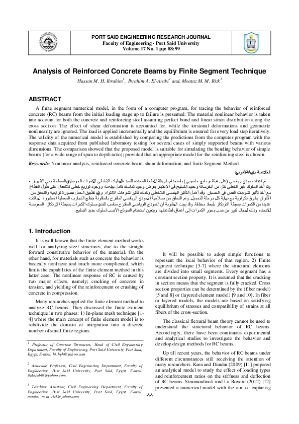 Pdf Analysis Of Reinforced Concrete Beams By Finite Segment Technique