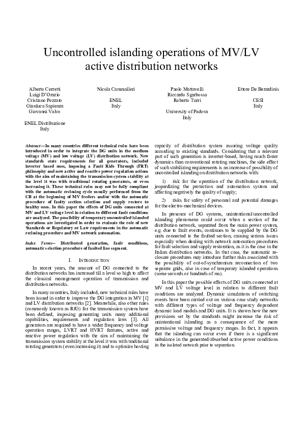 (PDF) Uncontrolled islanding operations of MV/LV active distribution networks