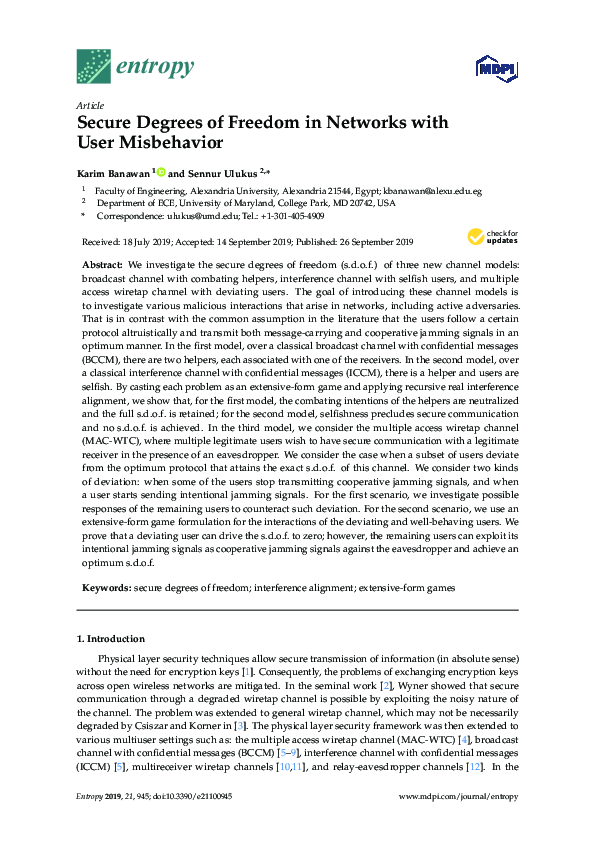 (PDF) Secure Degrees of Freedom in Networks with User Misbehavior