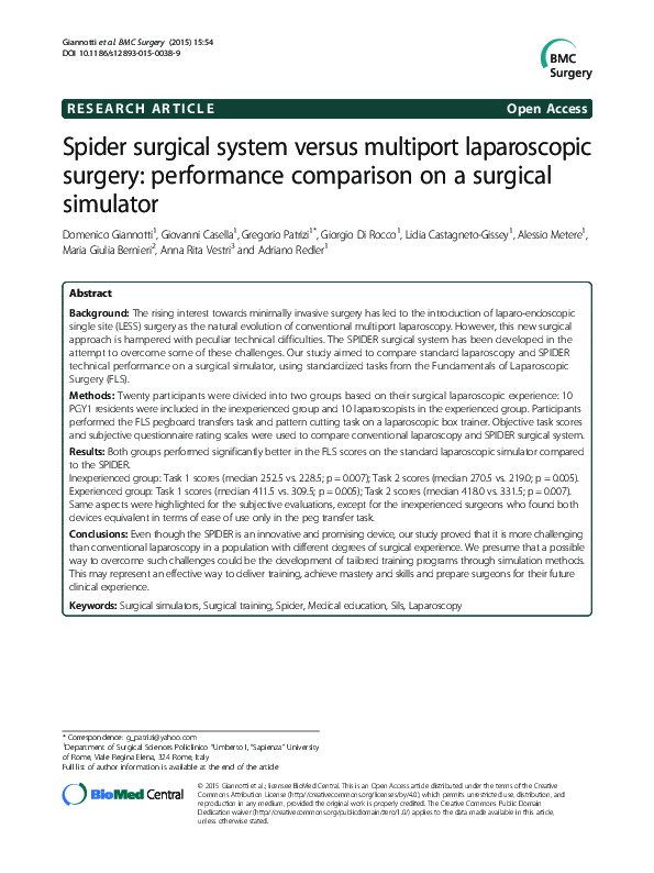 (PDF) Spider surgical system versus multiport laparoscopic surgery ...