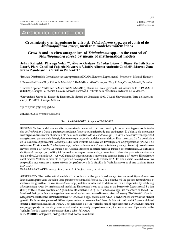 Pdf Crecimiento Y Antagonismo In Vitro De Trichoderma Spp En El