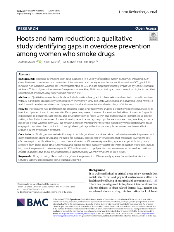 (PDF) Hoots and harm reduction: a qualitative study identifying gaps in ...