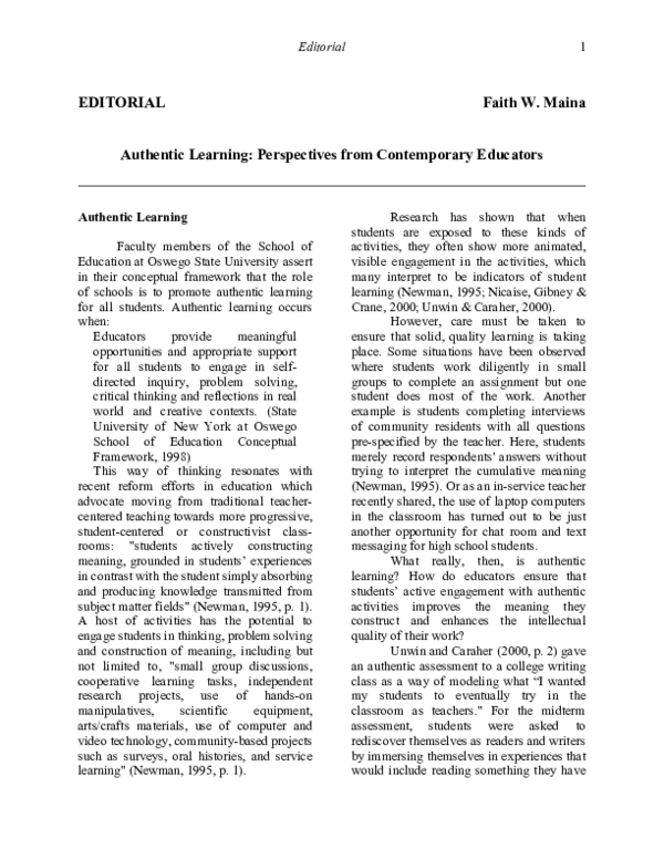 (PDF) Authentic Learning: Perspectives from Contemporary Educators