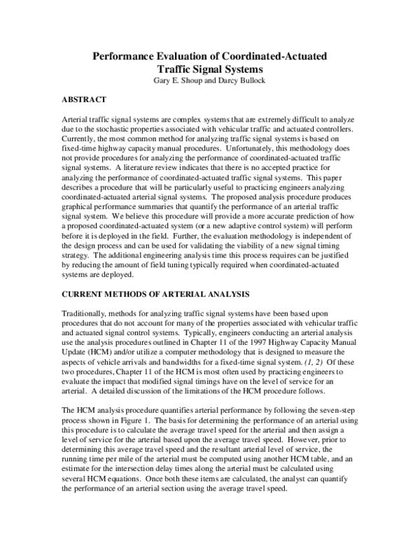 Pdf Performance Evaluation Of Coordinated Actuated Traffic Signal Systems