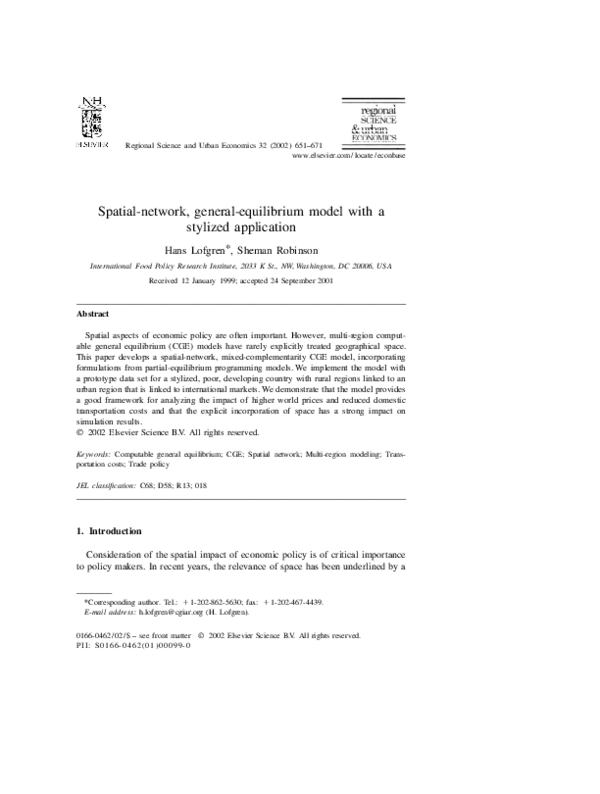 (PDF) Spatial-network, general-equilibrium model with a stylized ...