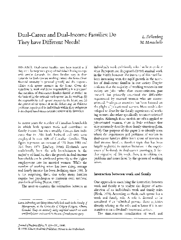 (PDF) Dual-career and dual-income families: Do they have different needs?