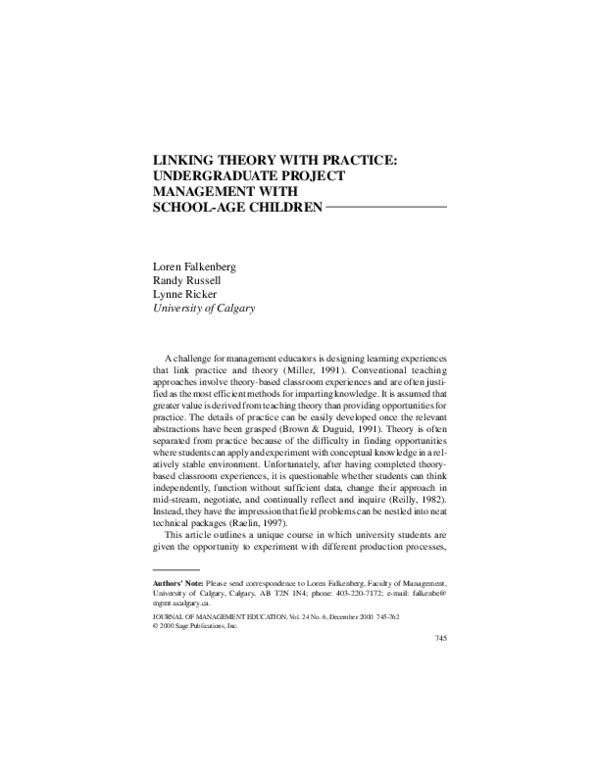 (PDF) Linking Theory with Practice: Undergraduate Project Management ...