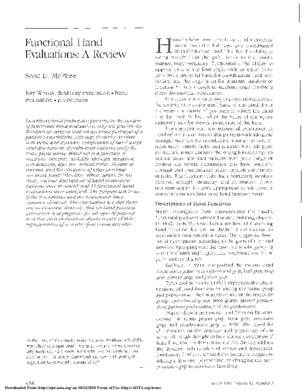 (PDF) Functional Hand Evaluations: A Review