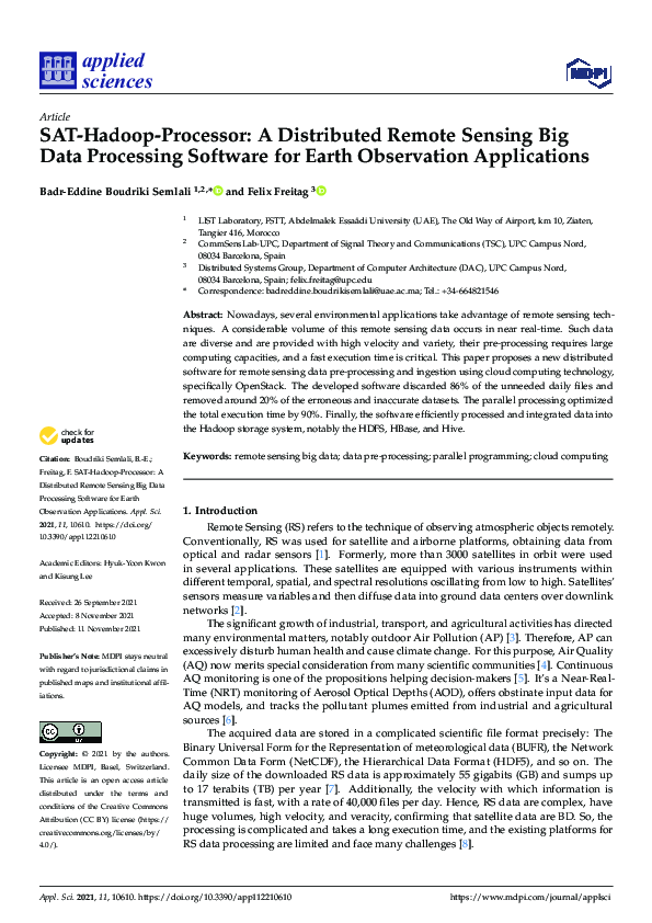 (PDF) SAT-Hadoop-Processor: A Distributed Remote Sensing Big Data Processing Software for Earth ...