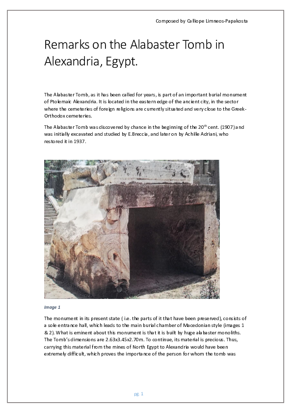 (PDF) Remarks on the Alabaster Tomb in Alexandria, Egypt.