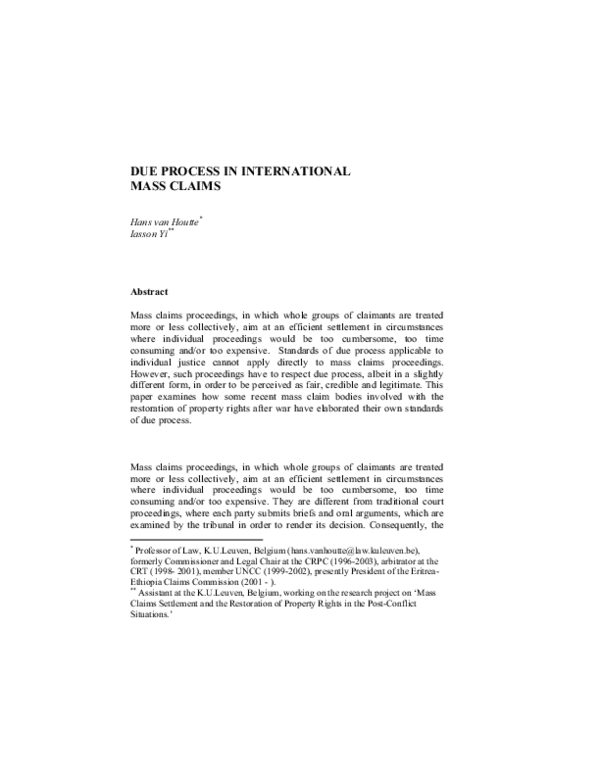 (PDF) Due Process in International Mass Claims