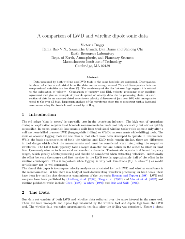 (PDF) A comparison of LWD and wireline dipole sonic data