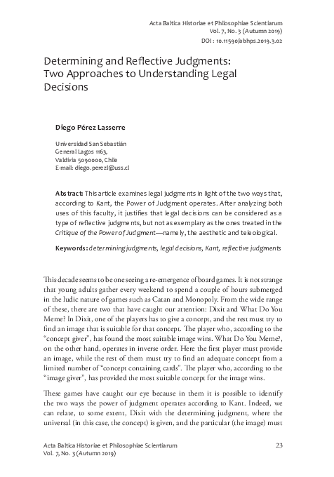 (PDF) Determining and Reflective Judgments: Two Approaches to ...