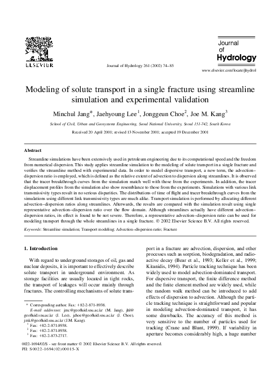 (PDF) Modeling of solute transport in a single fracture using ...