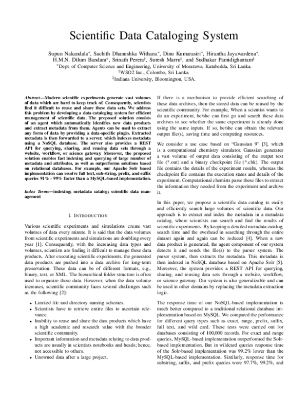 (PDF) Scientific Data Cataloging System