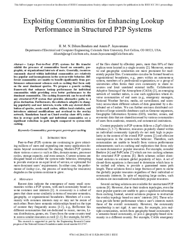 Pdf Exploiting Communities For Enhancing Lookup Performance In Structured P2p Systems