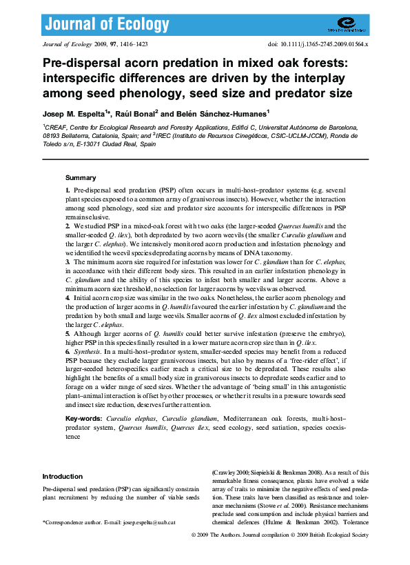 (PDF) Pre-dispersal acorn predation in mixed oak forests: interspecific ...