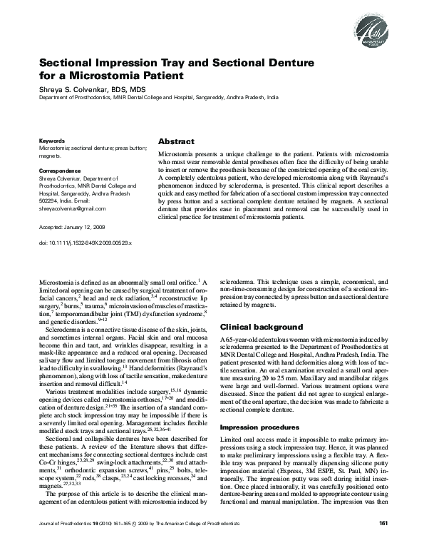 (PDF) Sectional impression tray and sectional denture for a microstomia ...