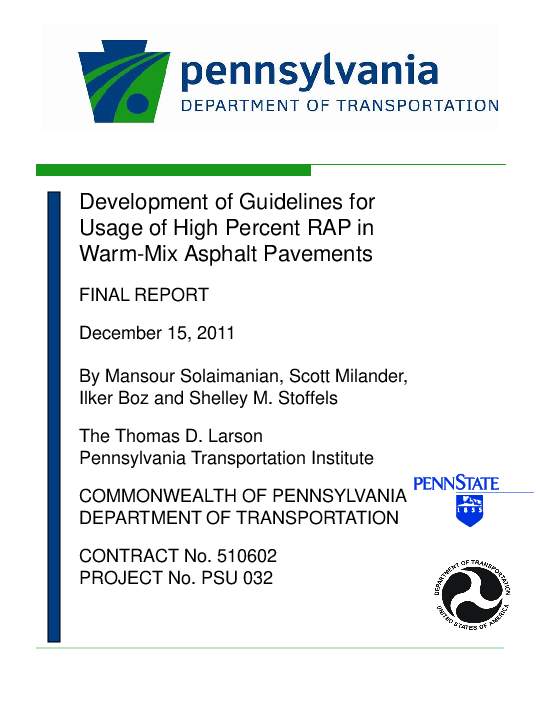 (PDF) Development of Guidelines for Usage of High Percent RAP in Warm ...