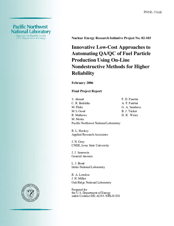 (PDF) Nuclear Energy Research Initiative Project No. 02 103 Innovative ...