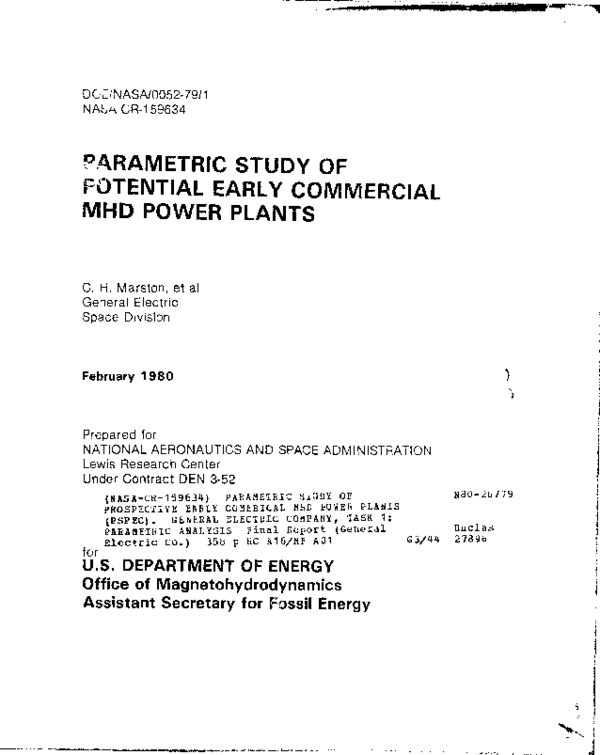 (PDF) Parametric study of prospective early Commercial MHD power plants ...