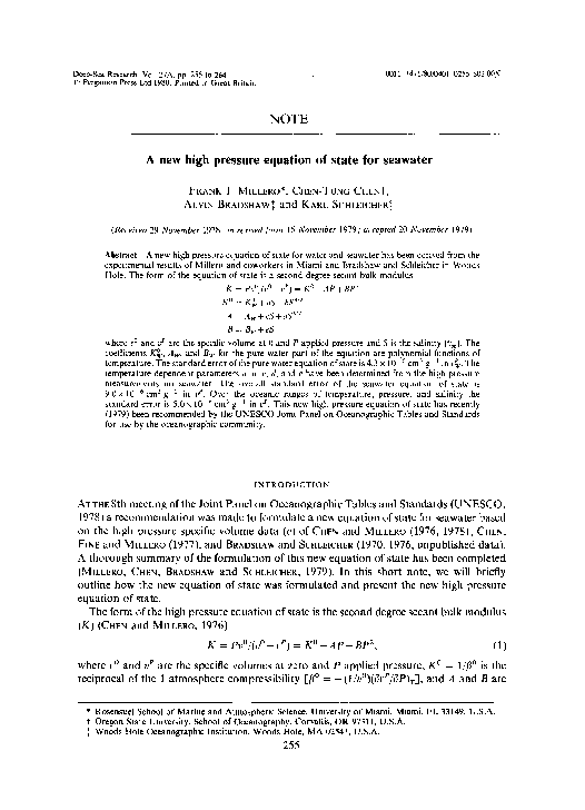 (PDF) A new high pressure equation of state for seawater