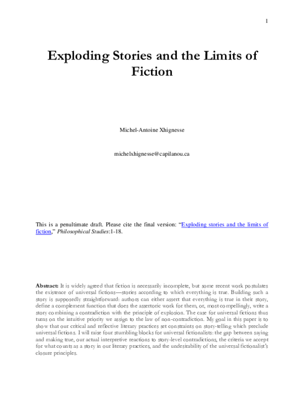 (PDF) Exploding Stories and the Limits of Fiction