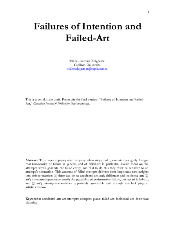 (PDF) Failures of Intention and Failed-Art