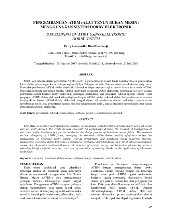 (PDF) Pengembangan Atbm (Alat Tenun Bukan Mesin) Menggunakan Sistem ...