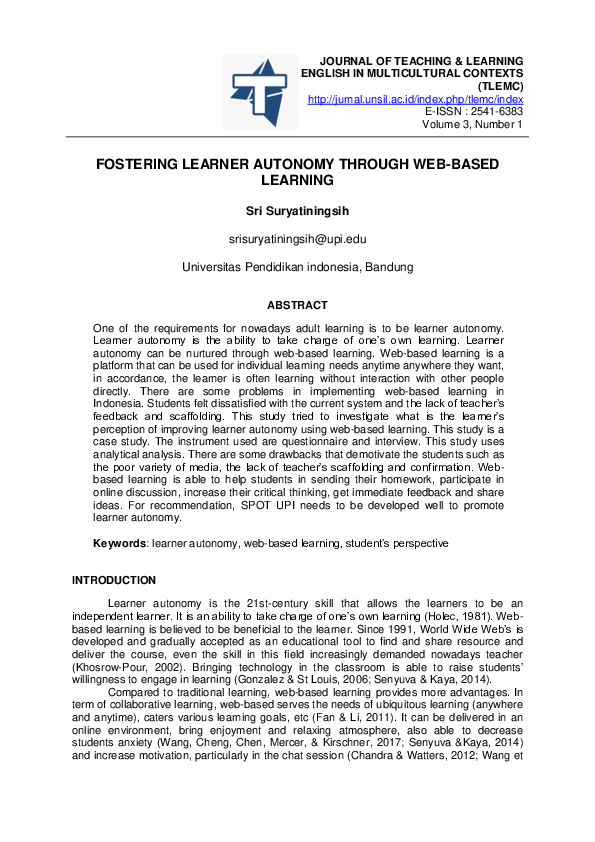 (PDF) Fostering Learner Autonomy Through Web-Based Learning