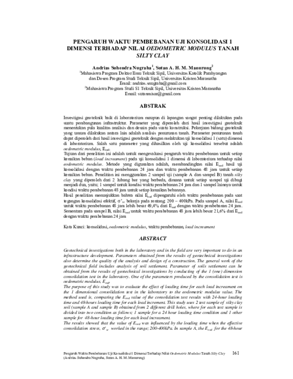 (PDF) Pengaruh Waktu Pembebanan Uji Konsolidasi 1 Dimensi terhadap ...