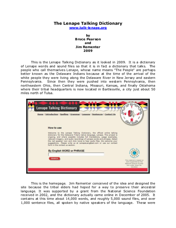 (PDF) The Lenape Talking Dictionary