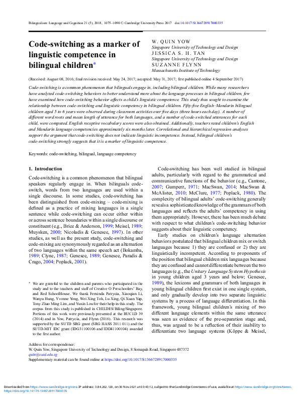 (PDF) Code-switching as a marker of linguistic competence in bilingual ...