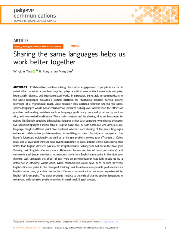 (PDF) Sharing the same languages helps us work better together