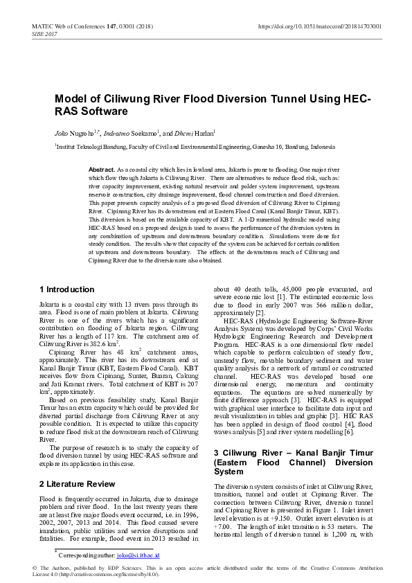 (PDF) Model of Ciliwung River Flood Diversion Tunnel Using HEC-RAS Software
