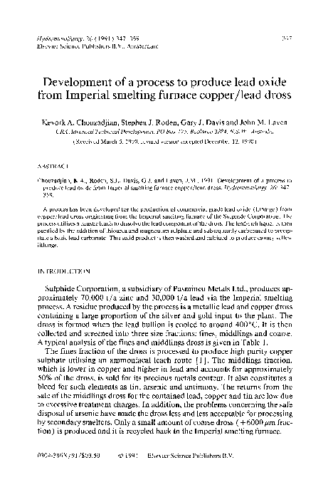 (PDF) Development of a process to produce lead oxide from Imperial ...