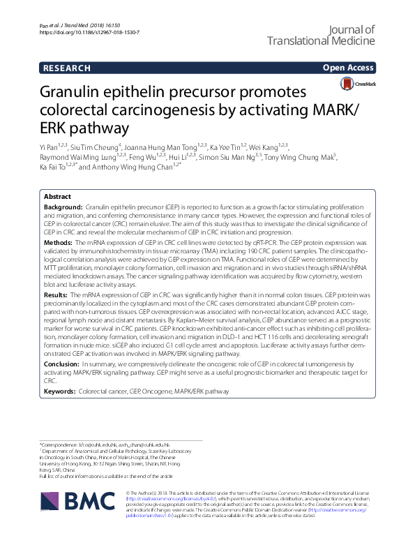 (PDF) Granulin epithelin precursor promotes colorectal carcinogenesis ...