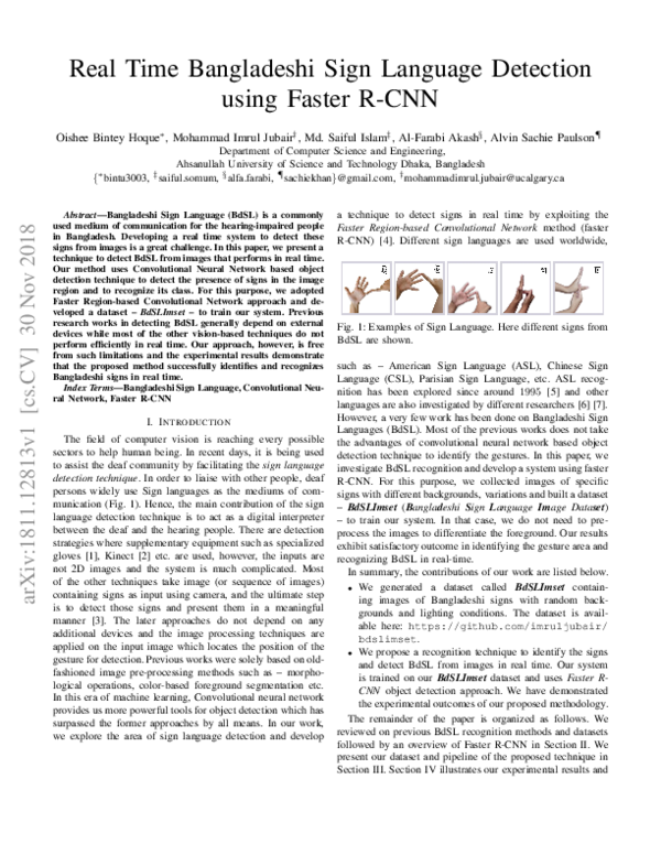 (PDF) Real Time Bangladeshi Sign Language Detection using Faster R-CNN