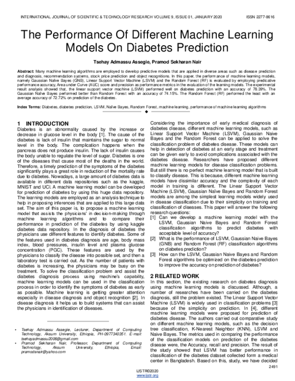 (PDF) The Performance Of Different Machine Learning Models On Diabetes ... (PDF) The Performance Of Different Machine Learning Models On Diabetes ...