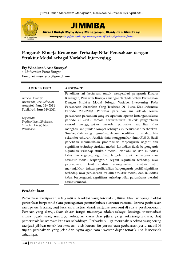 (PDF) Pengaruh Kinerja Keuangan Terhadap Nilai Perusahaan dengan Struktur Modal sebagai Variabel ...