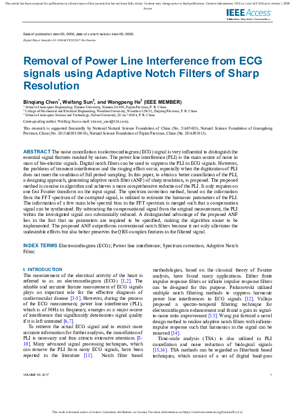 (PDF) Removal of Power Line Interference from ECG signals using Adaptive Notch Filters of Sharp ...