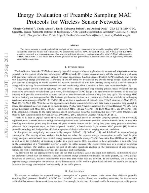 (PDF) Energy evaluation of preamble sampling MAC protocols for Wireless Sensor Networks